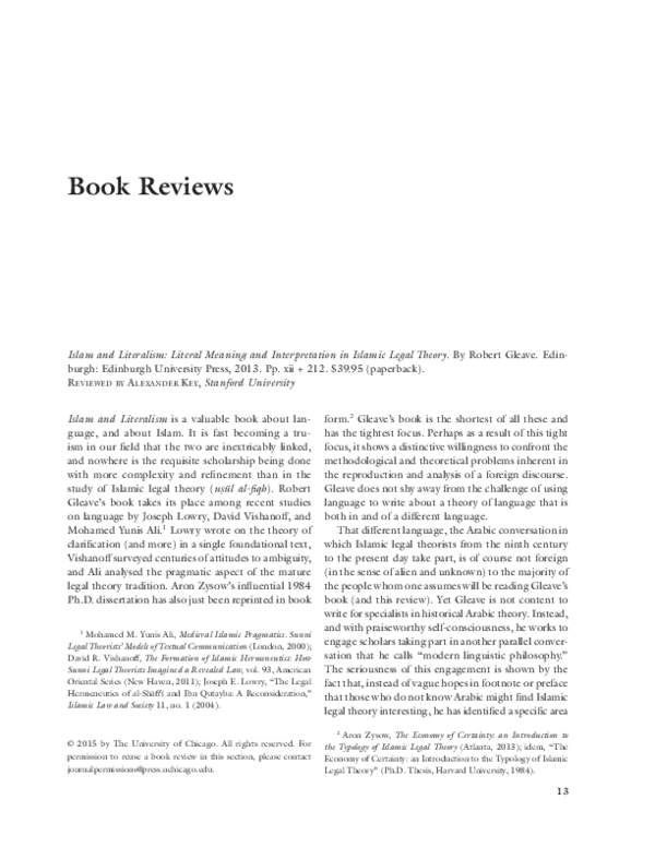 (PDF) Review of "Islam and Literalism: Literal Meaning and ...