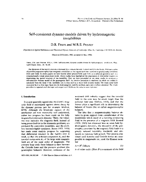 (PDF) Self-consistent dynamo models driven by hydromagnetic instabilities