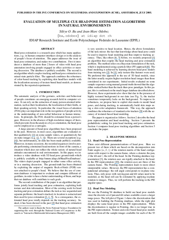 Pdf Evaluation Of Multiple Cue Head Pose Estimation Algorithms In Natural Environements