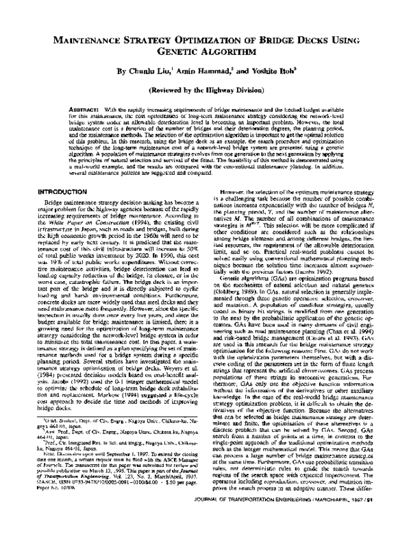 (PDF) Maintenance Strategy Optimization of Bridge Decks Using Genetic Algorithm