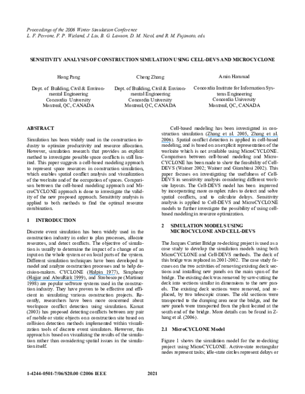 (PDF) Sensitivity analysis of construction simulation using Cell-DEVS and microcyclone