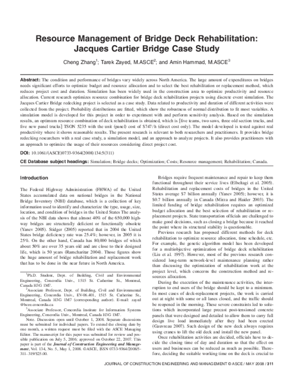 (PDF) Resource Management of Bridge Deck Rehabilitation: Jacques ...