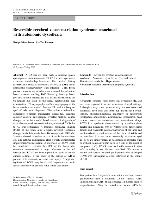 (PDF) Reversible cerebral vasoconstriction syndrome: case report