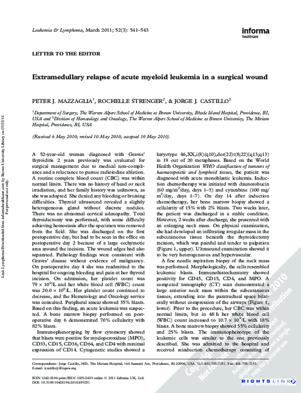(PDF) Extramedullary relapse of acute myeloid leukemia in a surgical wound