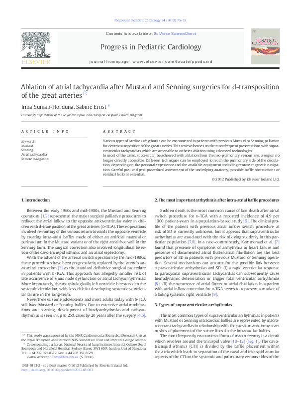 (PDF) Ablation of atrial tachycardia after Mustard and Senning ...