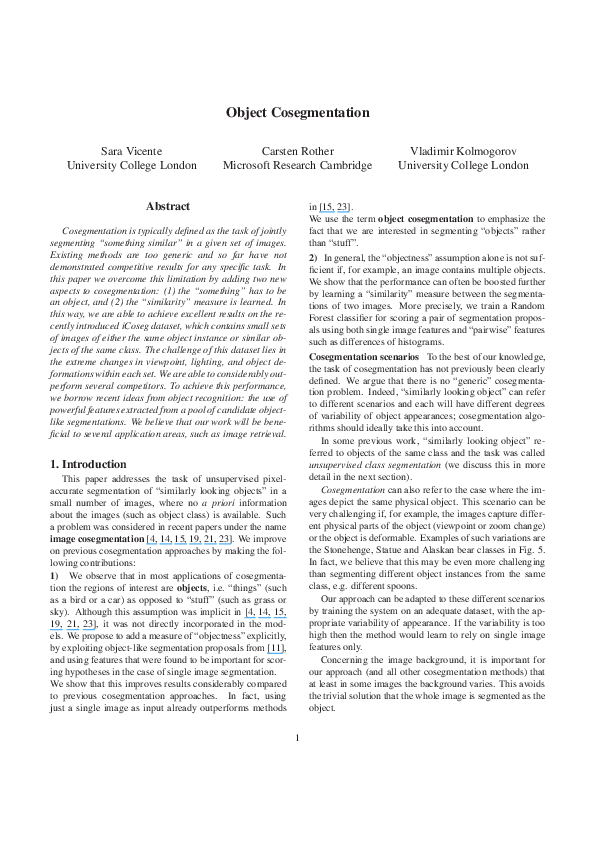 (PDF) Object cosegmentation