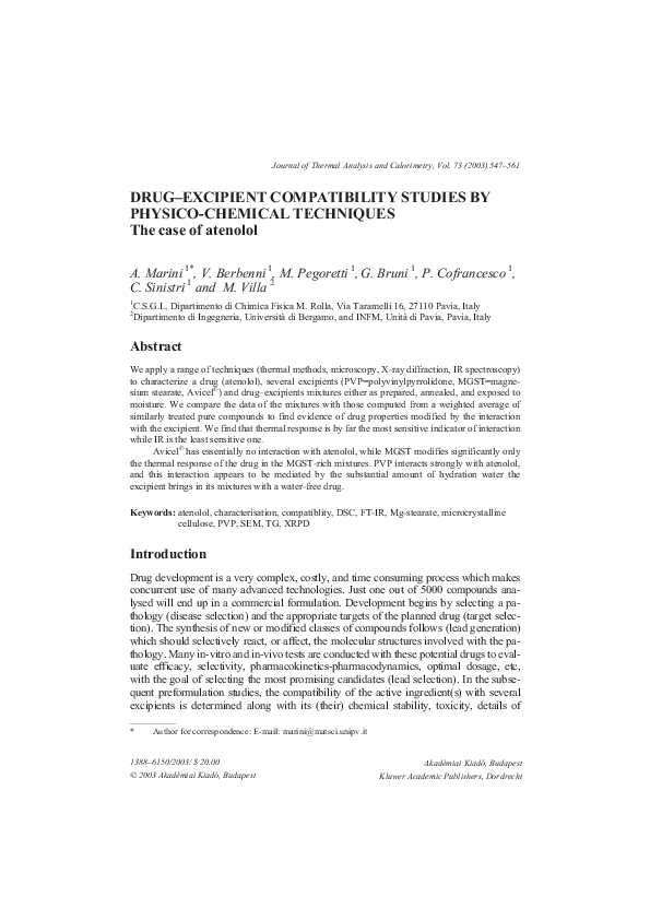 (PDF) Drug-excipient compatibility studies by physico-chemical ...