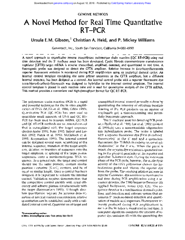 (PDF) A novel method for real time quantitative RT-PCR