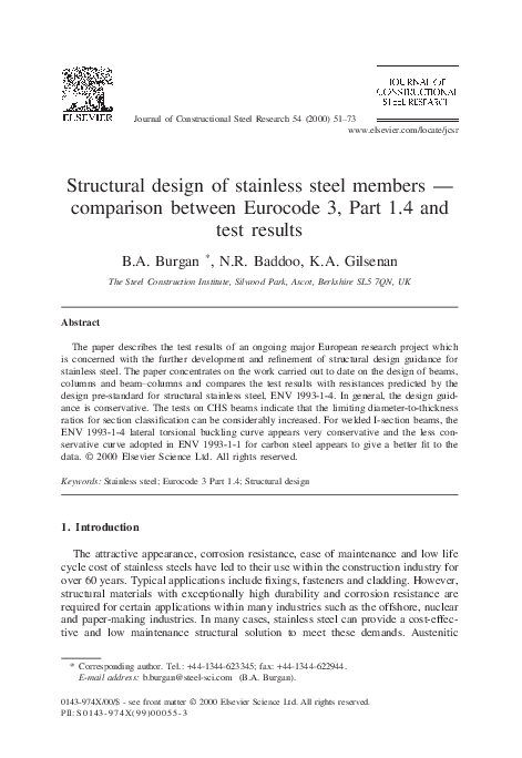 (PDF) Structural design of stainless steel members — comparison between ...