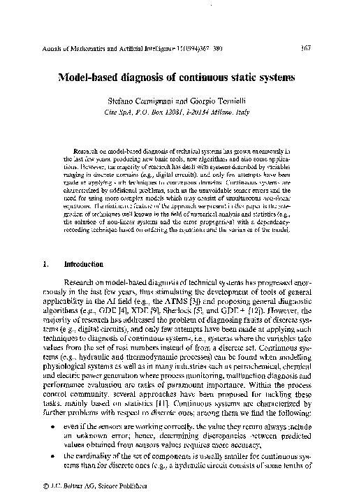 (PDF) Model-based diagnosis of continuous static systems