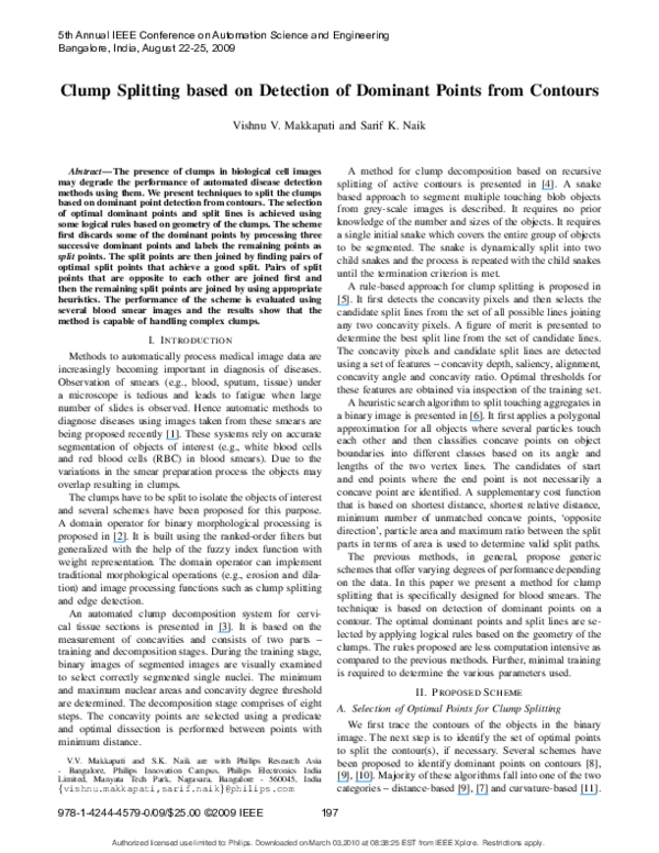 (PDF) Clump splitting based on detection of dominant points from contours