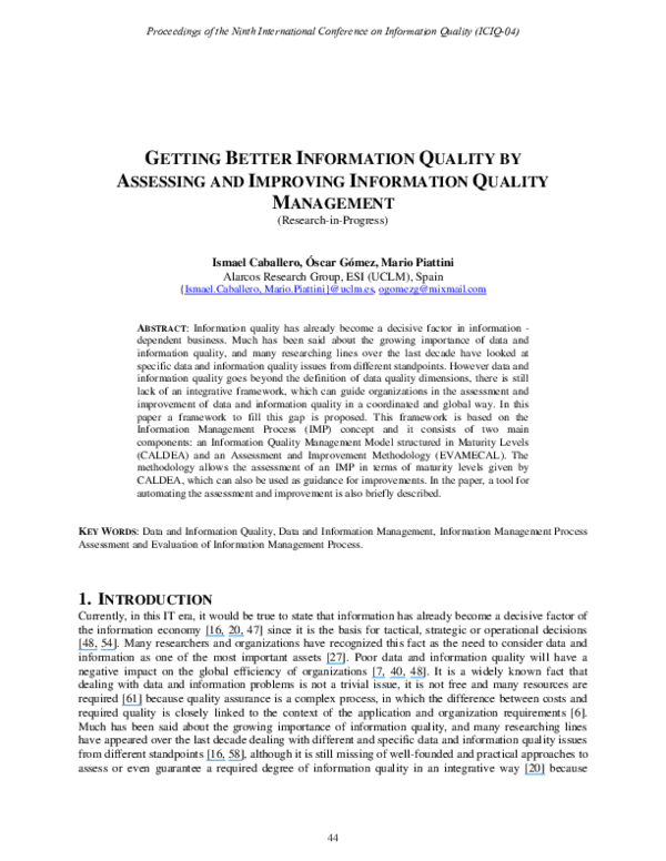 (PDF) Getting Better Information Quality By Assessing And Improving ...