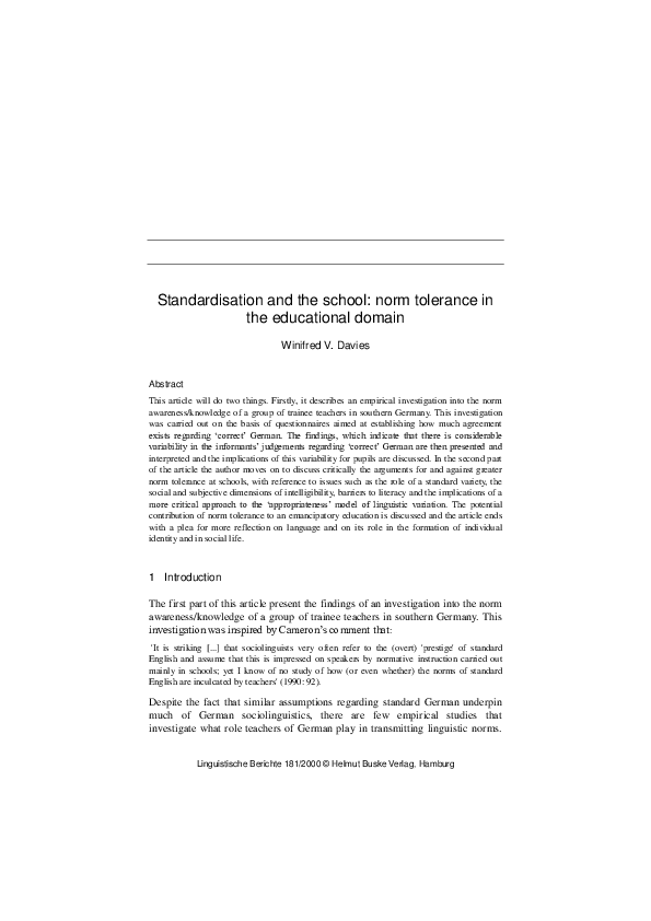 (PDF) Standardisation and the school: norm awareness and norm tolerance ...