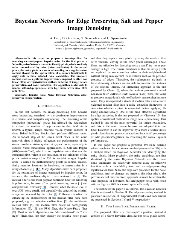 (PDF) Bayesian Networks for Edge Preserving Salt and Pepper Image Denoising