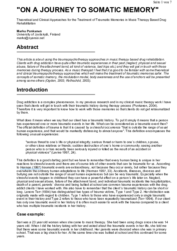 (PDF) ON A JOURNEY TO SOMATIC MEMORY