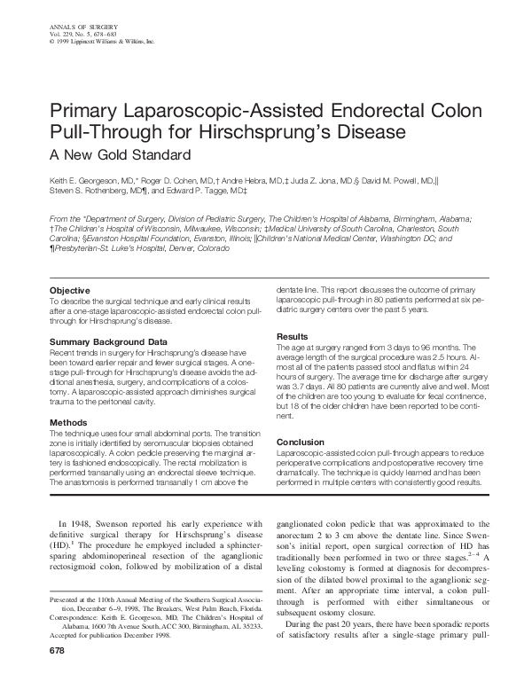 (PDF) Primary Laparoscopic-Assisted Endorectal Colon Pull-Through for ...