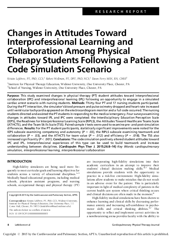 (PDF) Changes in Attitudes Toward Interprofessional Learning and Collaboration Among Physical ...