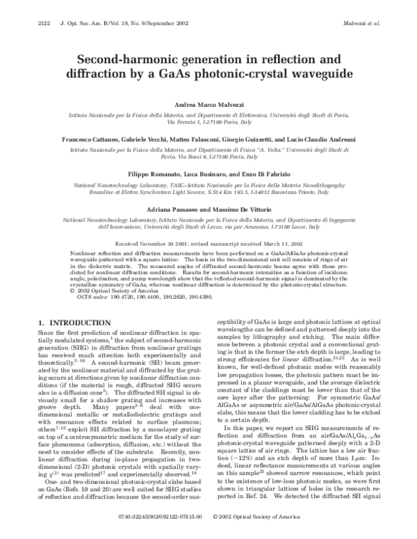 (PDF) Second-harmonic generation in reflection and diffraction by a GaAs photonic-crystal waveguide