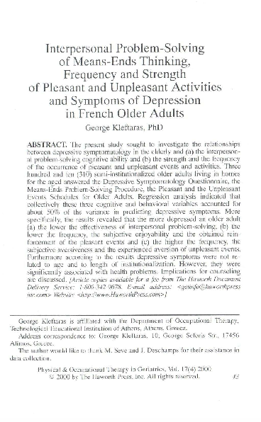 (PDF) Interpersonal Problem-Solving of Means-Ends Thinking, Frequency ...