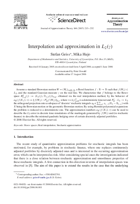 (PDF) Interpolation and approximation in L 2