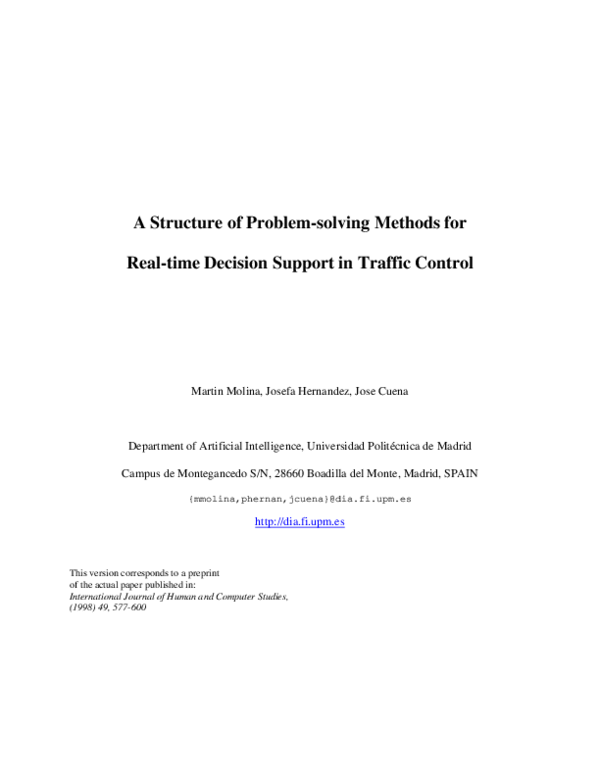 Pdf A Structure Of Problem Solving Methods For Real Time Decision Support Modeling Approaches