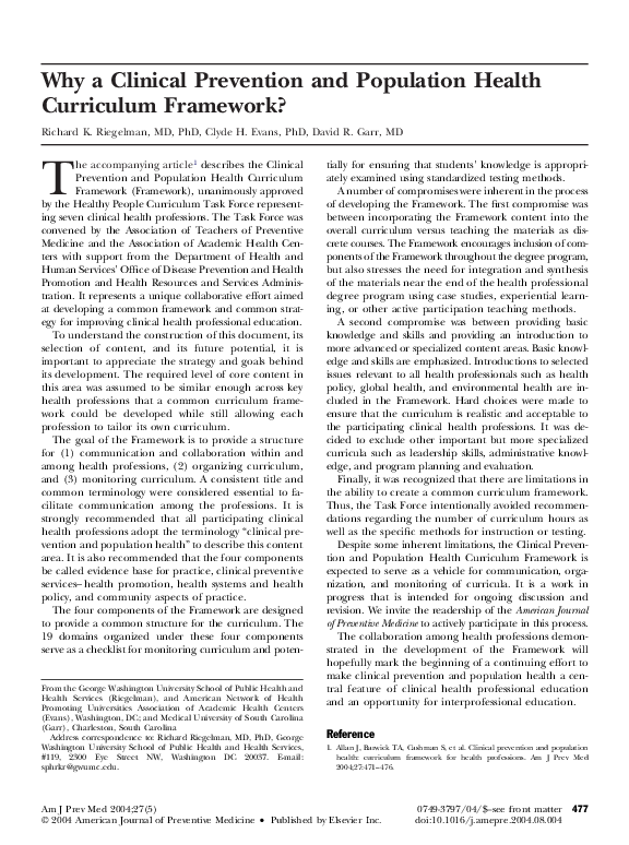 (PDF) Why a Clinical Prevention and Population Health Curriculum Framework?