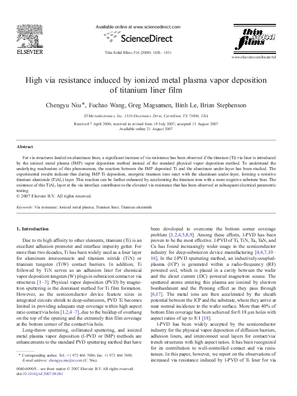 (PDF) High via resistance induced by ionized metal plasma vapor ...