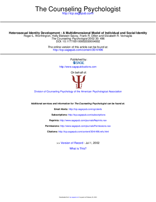 (PDF) Heterosexual Identity Development: A Multidimensional Model of ...