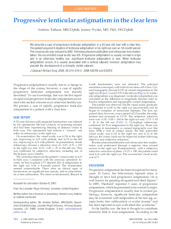 (PDF) Progressive lenticular astigmatism in the clear lens