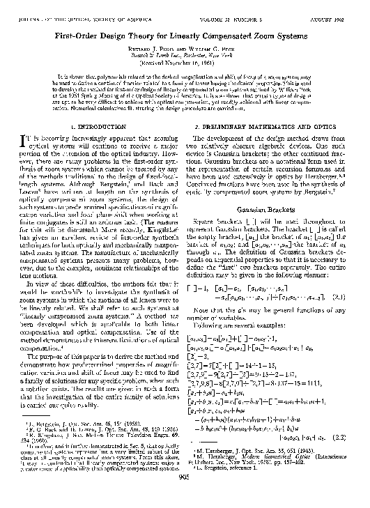 (PDF) First-Order Design Theory for Linearly Compensated Zoom Systems