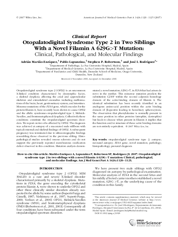 (PDF) Otopalatodigital syndrome type 2 in two siblings with a novel ...