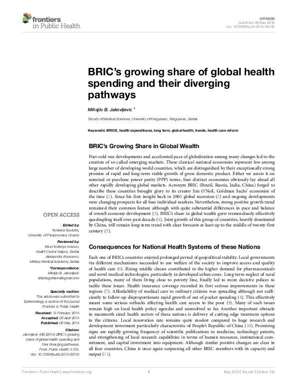 (PDF) BRIC Nations: Impact on Global Health Spending