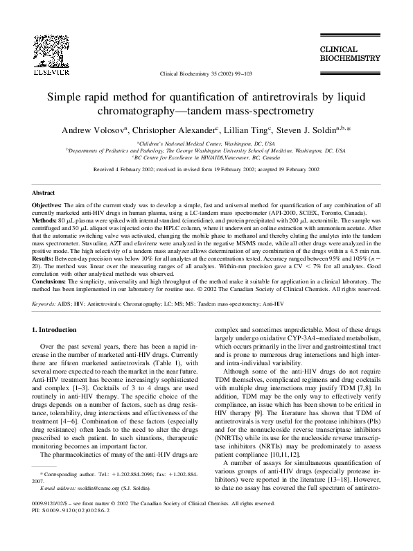 (PDF) Simple rapid method for quantification of antiretrovirals by liquid chromatography—tandem ...