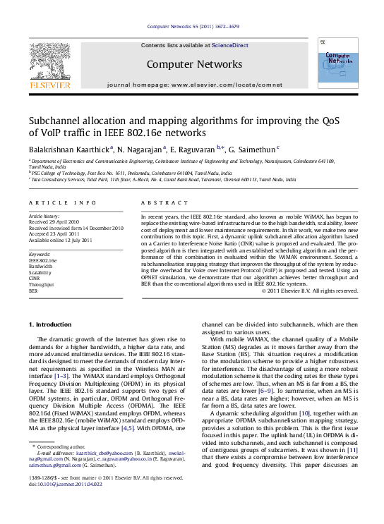 (PDF) Subchannel allocation and mapping algorithms for improving the QoS of VoIP traffic in IEEE ...