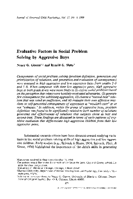 (PDF) Evaluative factors in social problem solving by aggressive boys
