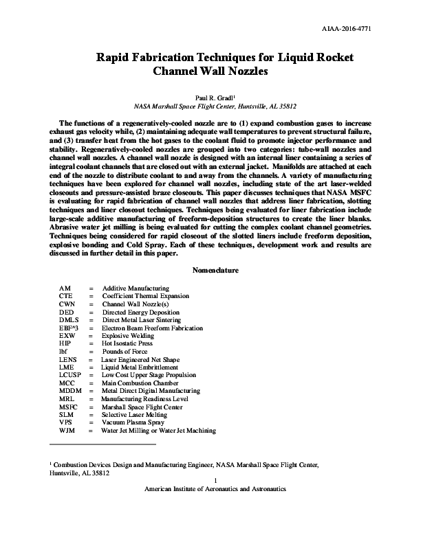 (PDF) Rapid Fabrication Techniques for Liquid Rocket Channel Wall Nozzles