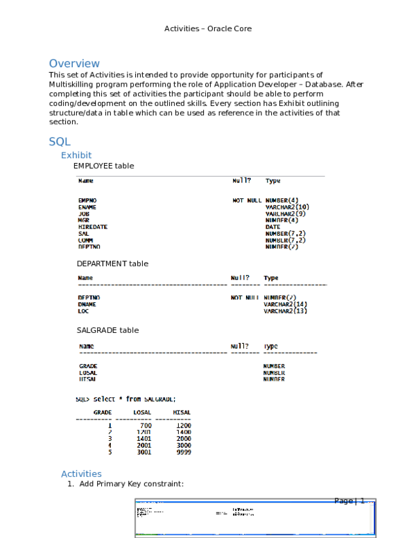 (DOC) Activities Oracle Core
