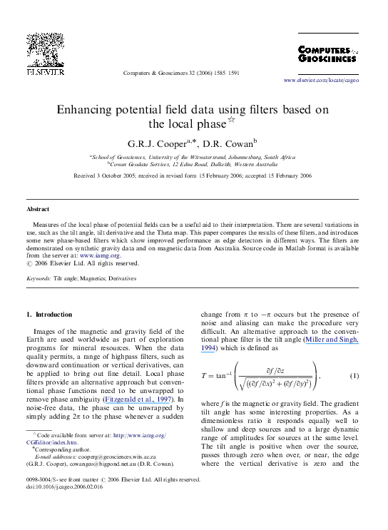 (PDF) Enhancing potential field data using filters based on the local phase