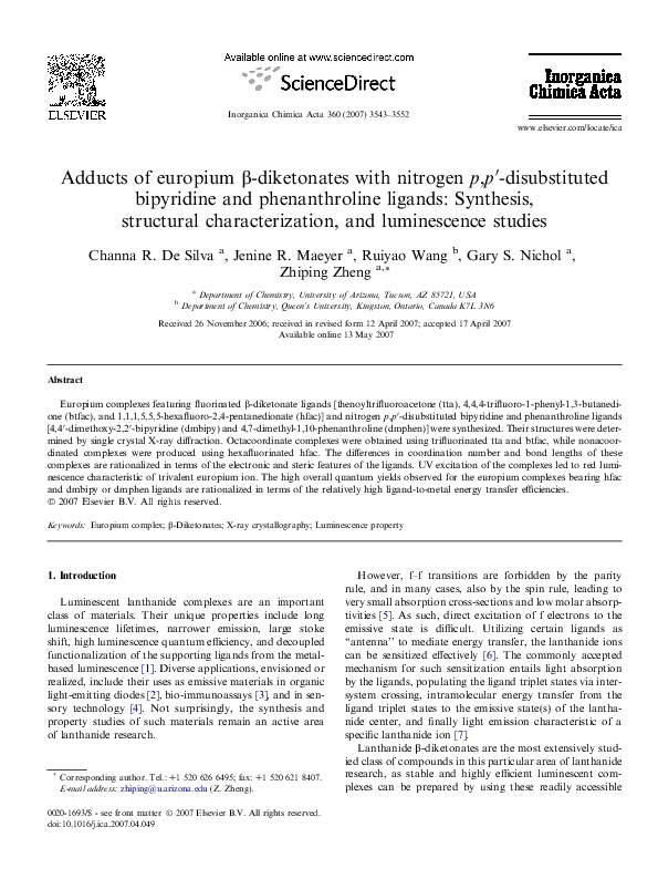 (PDF) Adducts of europium β-diketonates with nitrogen p, p ...