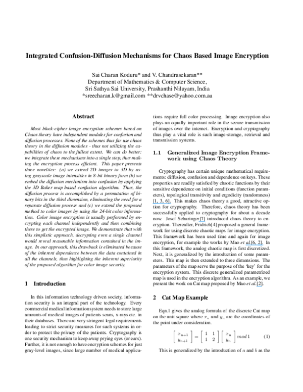 (PDF) Integrated Confusion-Diffusion Mechanisms for Chaos Based Image Encryption