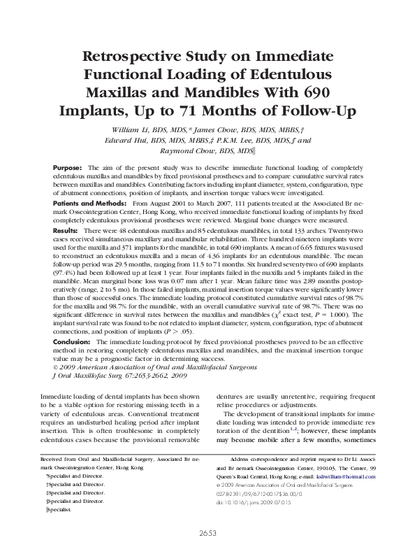 (PDF) Retrospective Study on Immediate Functional Loading of Edentulous Maxillas and Mandibles ...