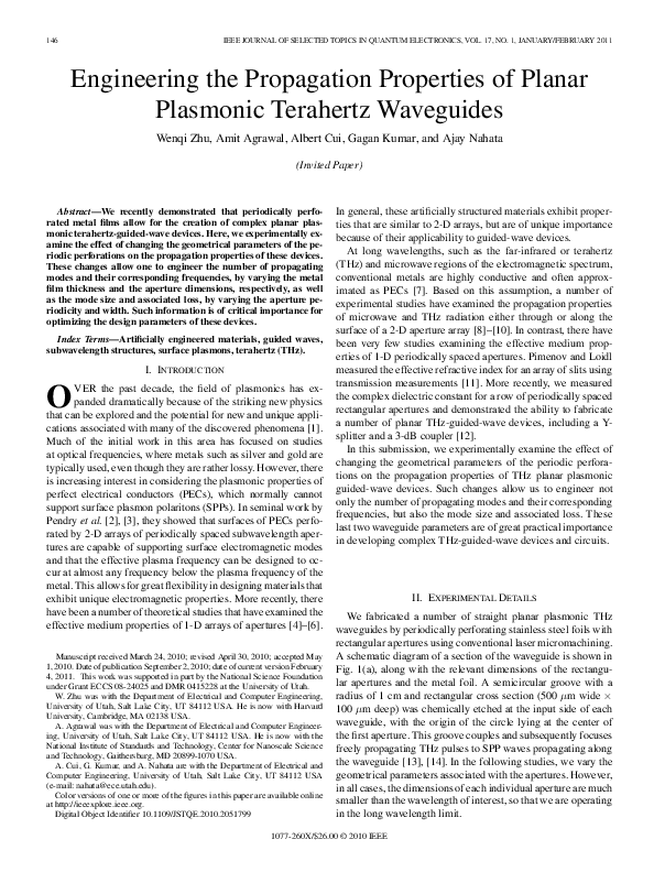 (PDF) Engineering the Propagation Properties of Planar Plasmonic Terahertz Waveguides