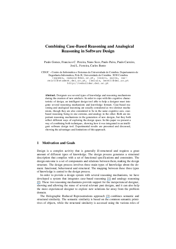 Pdf Combining Case Based Reasoning And Analogical Reasoning In Software Design
