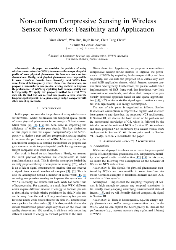 (PDF) Non-uniform compressive sensing in wireless sensor networks: Feasibility and application