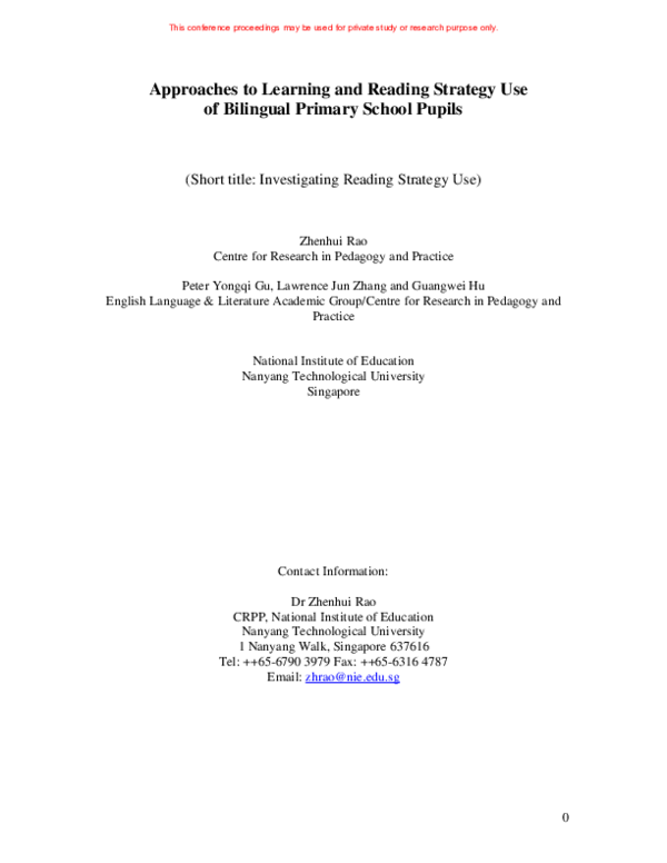 (PDF) Approaches to Learning and Reading Strategy Use of Bilingual ...