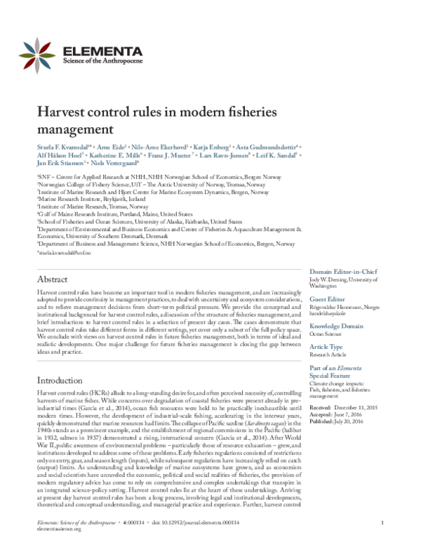 (PDF) Harvest control rules in modern fisheries managementH arvest ...