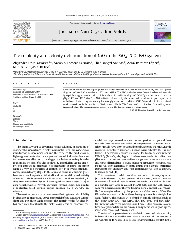 (PDF) The solubility and activity determination of NiO in the SiO 2–NiO ...