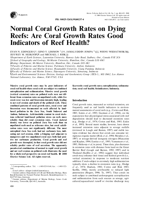 (PDF) Normal Coral Growth Rates on Dying Reefs: Are Coral Growth Rates ...