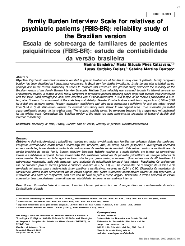 (PDF) Family Burden Interview Scale for relatives of psychiatric ...
