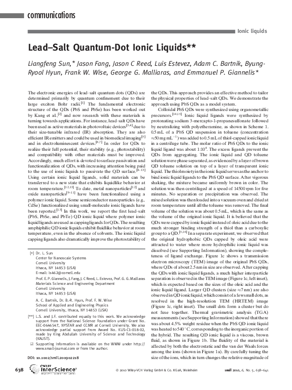 (PDF) Lead-Salt Quantum-Dot Ionic Liquids